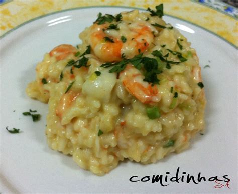 Comidinhas S A Risoto de Lula Camarão e Alho Poró