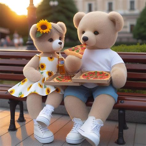 Ai Generated Of Stuffed Teddy Bears Wearing Sitting In A Park Stock