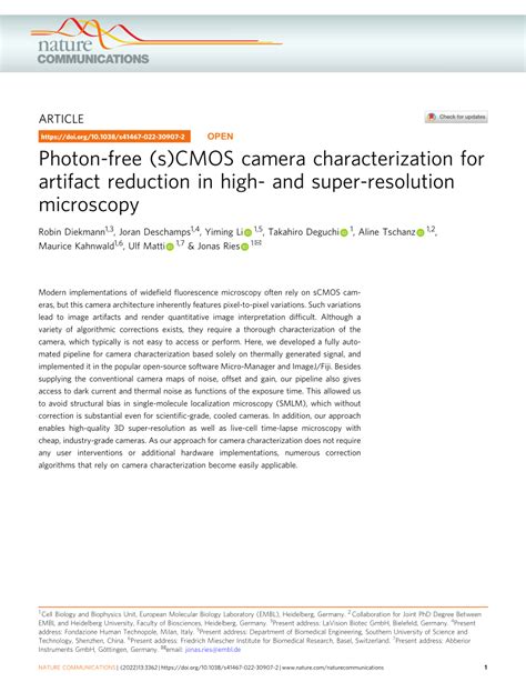 Pdf Photon Free Scmos Camera Characterization For Artifact Reduction In High And Super