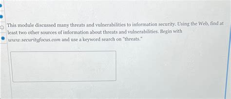 Solved This Module Discussed Many Threats And