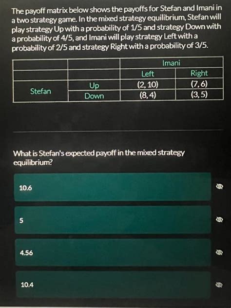 Solved The Payoff Matrix Below Shows The Payoffs For Stefan
