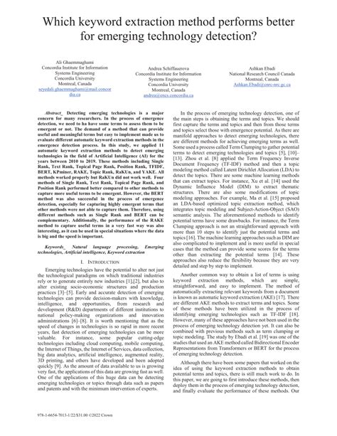 Pdf Which Keyword Extraction Method Performs Better For Emerging Technology Detection