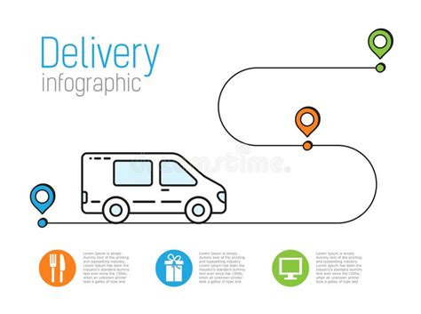 Delivery Way Bus And Map Icon Blue Green Orange White Stock