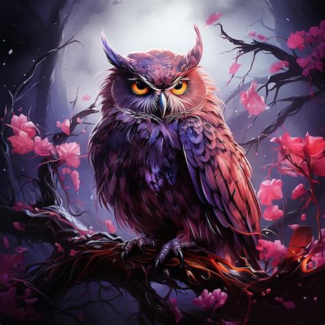Premium Photo Purple Fur Owl In The Endless Dark And Mysterious Forest