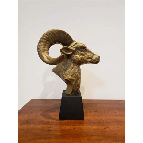 Large Mid Century Brass Rams Head Desk Sculpture Chairish
