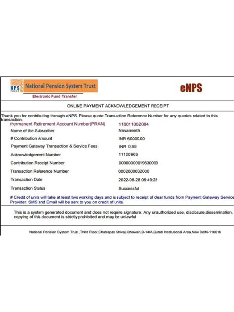 Nps Contribution Payment Receipt Pdf