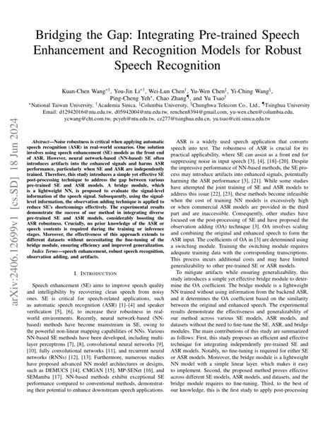 Pdf Bridging The Gap Integrating Pre Trained Speech Enhancement And