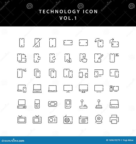 Technology Outline Icon Set Vol Stock Vector Illustration Of Computer Pictogram