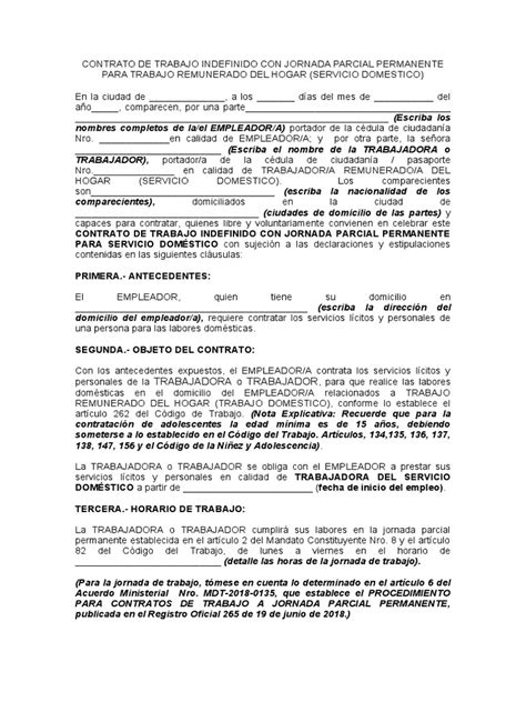 Contrato De Trabajo Indefinido Con Jornada Parcial Permanente Para