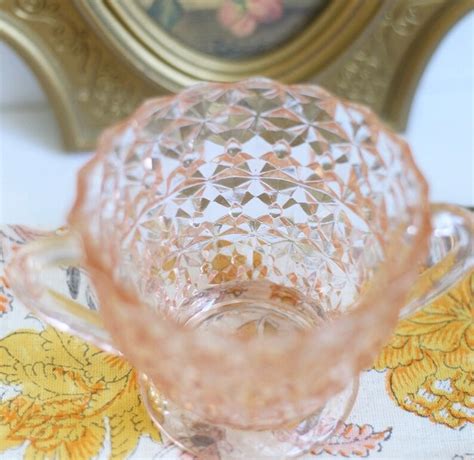 1940s Pink Depression Glass Sugar Bowl And Creamer Set Buttons Etsy