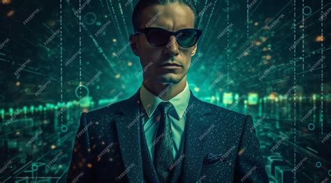 Premium Ai Image A Man In A Suit And Sunglasses Stands In Front Of A