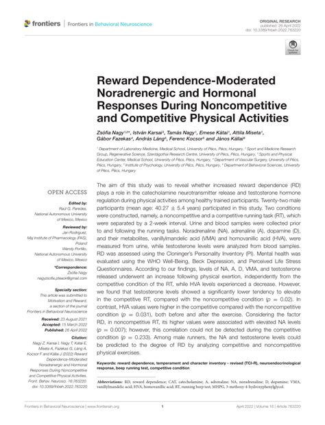 Pdf Reward Dependence Moderated Noradrenergic And Hormonal Responses