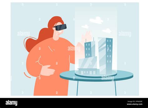 Architect In Vr Headset With 3d Model Of Building On Table Stock Vector