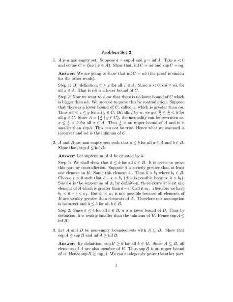 Real Analysis SOL Problem Set A is a non empty set Suppose a sup A and a inf A Take α