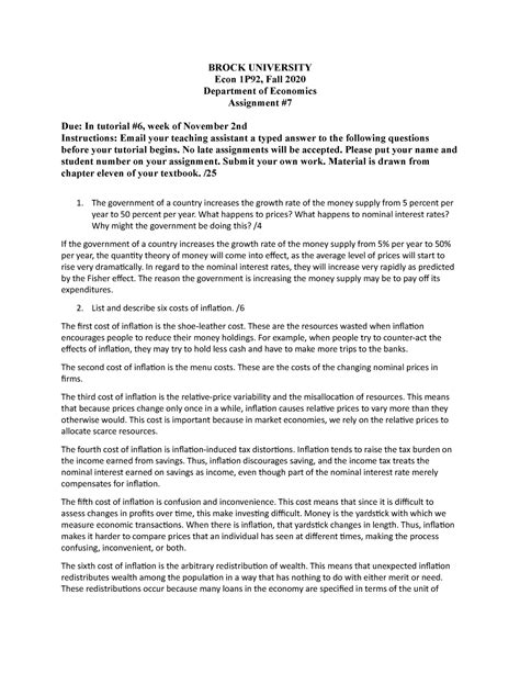 ECON Assignment Econ BROCK UNIVERSITY Econ P Fall Department Of Economics