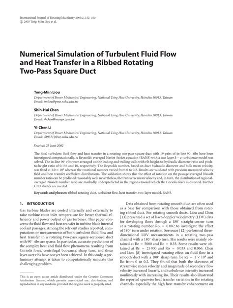 Pdf Numerical Simulation Of Turbulent Fluid Flow And Heat Transfer In A Ribbed Rotating Two