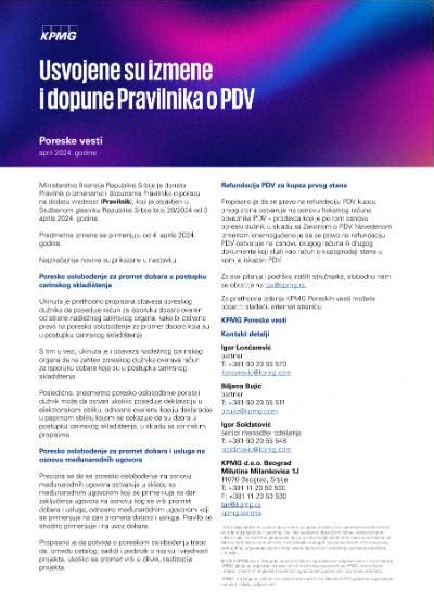 Usvojene Su Izmene I Dopune Pravilnika O PDV KPMG Serbia