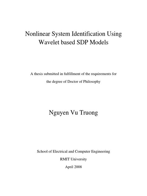 2008 Nonlinear System Identification Using Wavelet Based Sdp Models Thesis Rmit Pdf