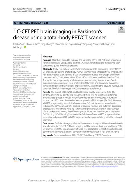 Pdf C Cft Pet Brain Imaging In Parkinsons Disease Using A Total Body