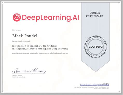 Bibek Poudel On Linkedin Coursera Tensorflow Ai Machinelearning
