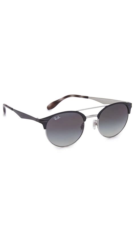 Ray Ban Double Bridge Round Sunglasses In Blackgrey Gradient Modesens