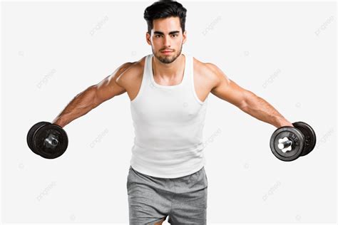 Athletic Man Lifting Weights Exercise Smile Healthy Male Strong