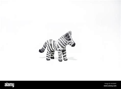 Funny Gray Zebra Made From Play Clay Isolated On White Background