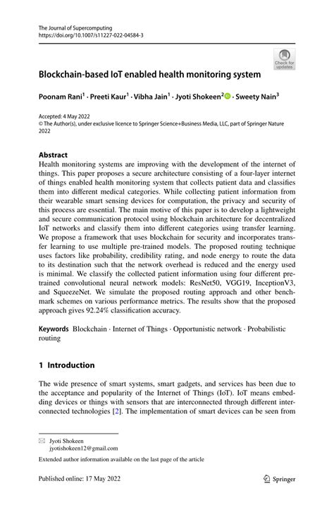 PDF Blockchain Based IoT Enabled Health Monitoring System