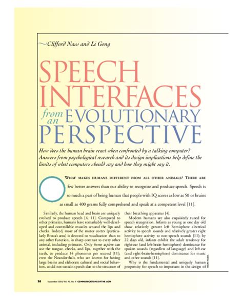 Pdf Speech Interfaces From An Evolutionary Perspective
