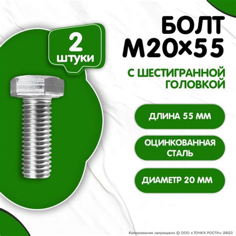 Болт M20 x 55 мм, головка: Шестигранная, 2 шт. купить на OZON по низкой ...