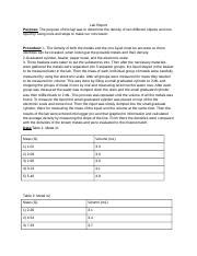 Density Lab Report Docx Lab Report Purpose The Purpose Of This Lap Was To Determine The
