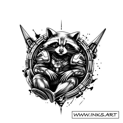 Tattoo Design Raccoon Piloting Gundam Exia Cockpit Style Black And Grey