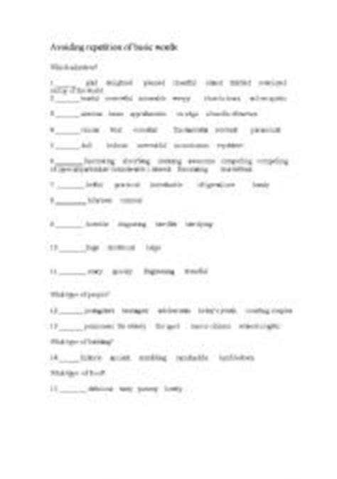 English Worksheets Avoiding Repetition