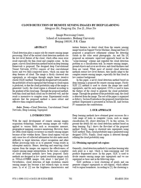 Cloud Detection Of Remote Sensing Images By Deep Learning Pdf