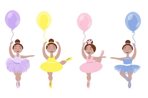 풍선과 투투와 포인트 신발네 작은 발레리나 여자의 벡터 이미지 공주에 대한 스톡 벡터 아트 및 기타 이미지 공주 귀여운