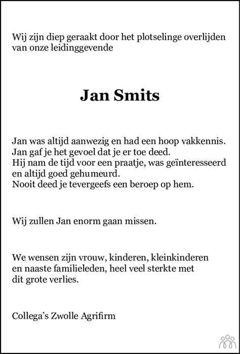 Jan Smits Overlijdensbericht En Condoleances Mensenlinq Nl