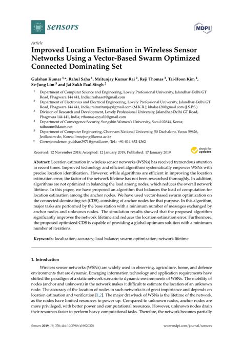 Pdf Improved Location Estimation In Wireless Sensor Networks Using A Vector Based Swarm