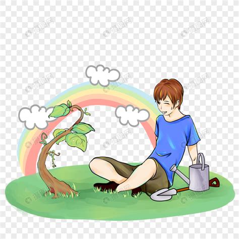 种树的男孩元素素材下载 正版素材401683845 摄图网
