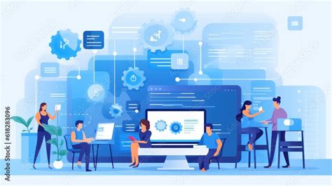 Scene Depicting A Team Of Developers Working On Mobile App Development