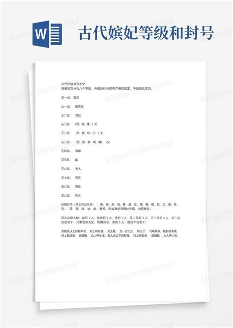 古代嫔妃等级和封号Word模板下载 编号lmkzgxmy 熊猫办公