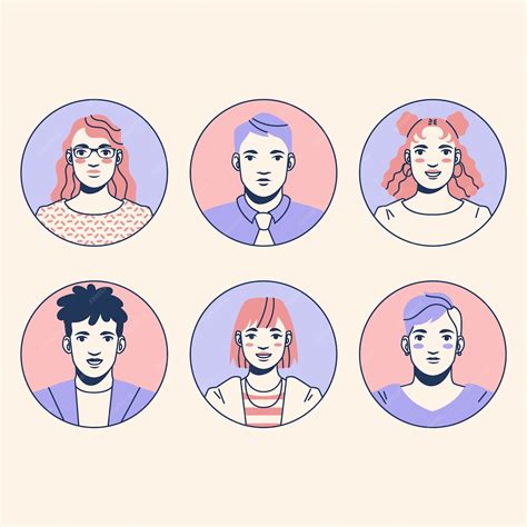 손으로 그린 소셜 미디어 아바타 그림 세트 무료 벡터