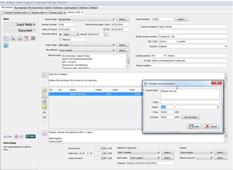 Invoice Creator Main Window Temia Consulting Free Software For
