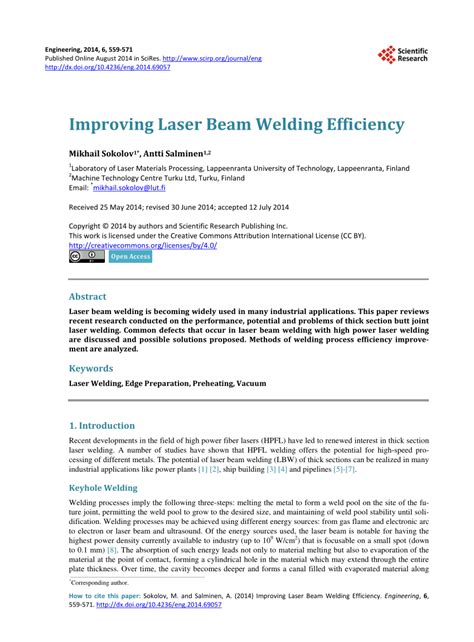 Pdf Improving Laser Beam Welding Efficiency