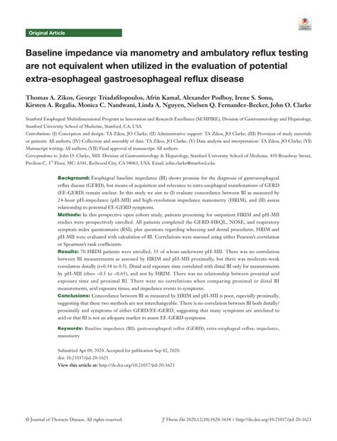 Pdf Baseline Impedance Via Manometry And Ambulatory Reflux Testing