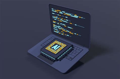 3d Render Laptop Computer With Microchip Ai Chip Hardware Concept Futuristic Microchip On Laptop