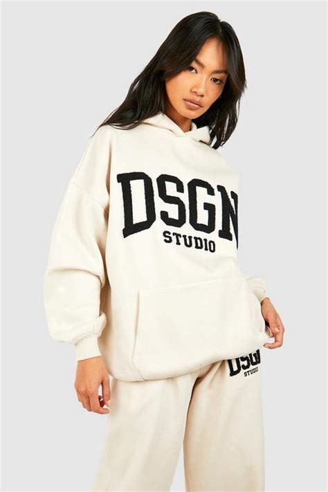 Dsgn Studio Towelling Applique Oversized Hoodie Boohoo Uk
