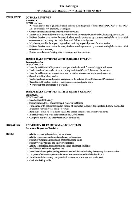 data reviewer resume samples velvet jobs