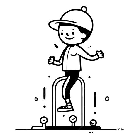 스테퍼를 타고 다니는 만화 소년 프리미엄 Ai 생성 벡터