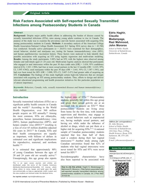 Pdf Risk Factors Associated With Self‑reported Sexually Transmitted