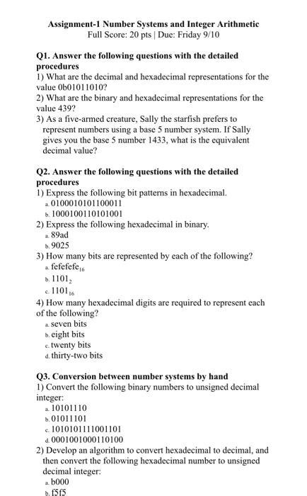 solved assignment 1 number systems and integer arithmetic